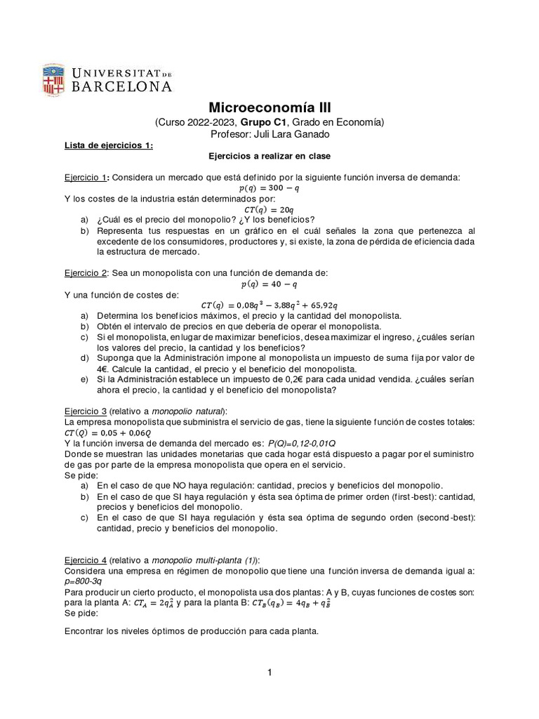 Lista de Ejercicios 1 | PDF