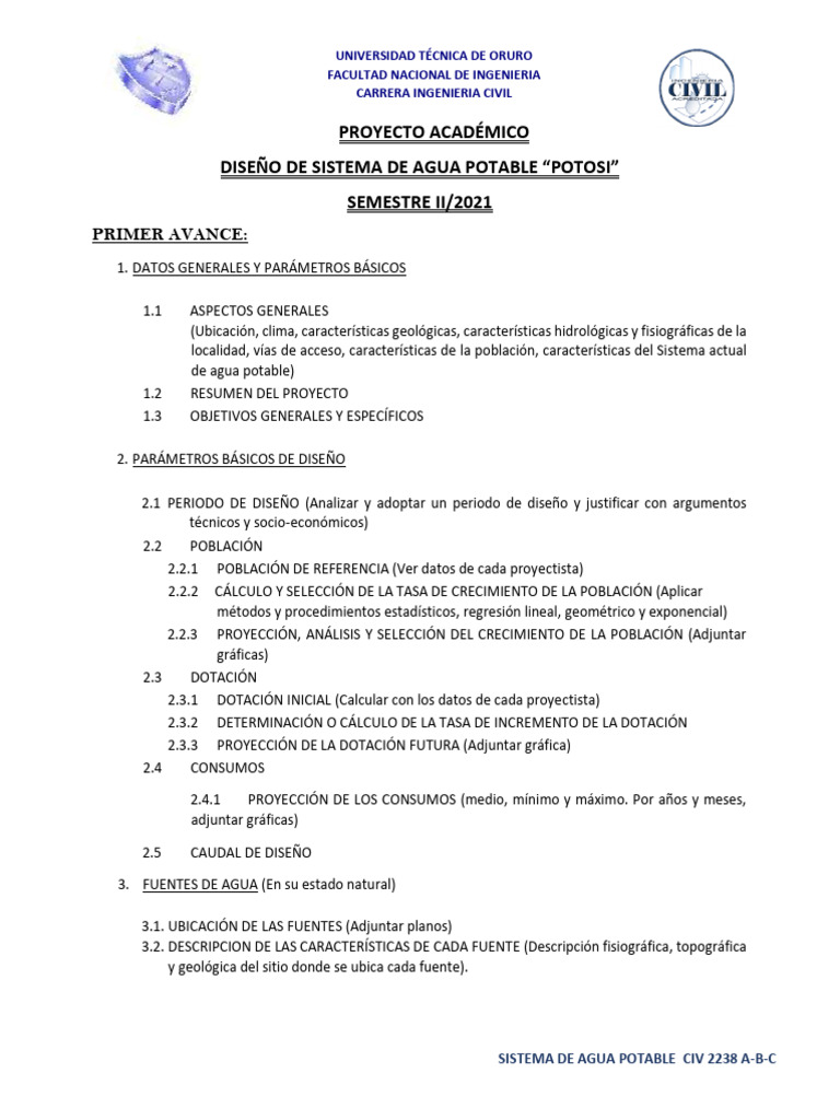 Proyecto Sistema de Agua Potable (Sem. Ii-2021) | PDF