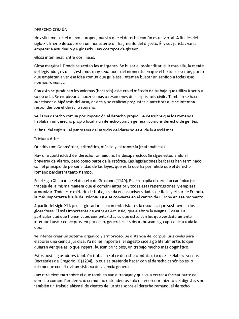 Características del Derecho Común | PDF | Ley romana | Edades medias