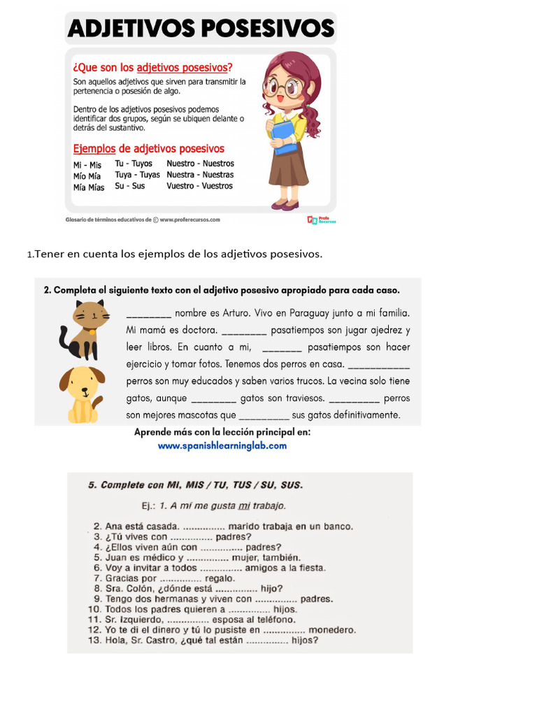 Actividades de Adjetivos Posesivos | PDF
