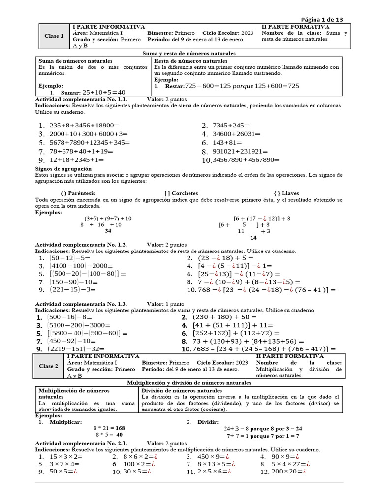 Guía de Matemáticas 1o Básico I Bimestre | PDF