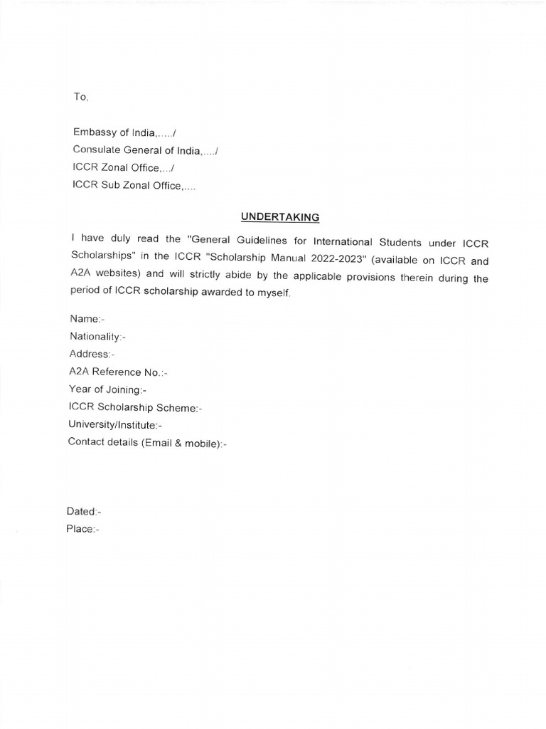 Undertaking Form For International Students | PDF
