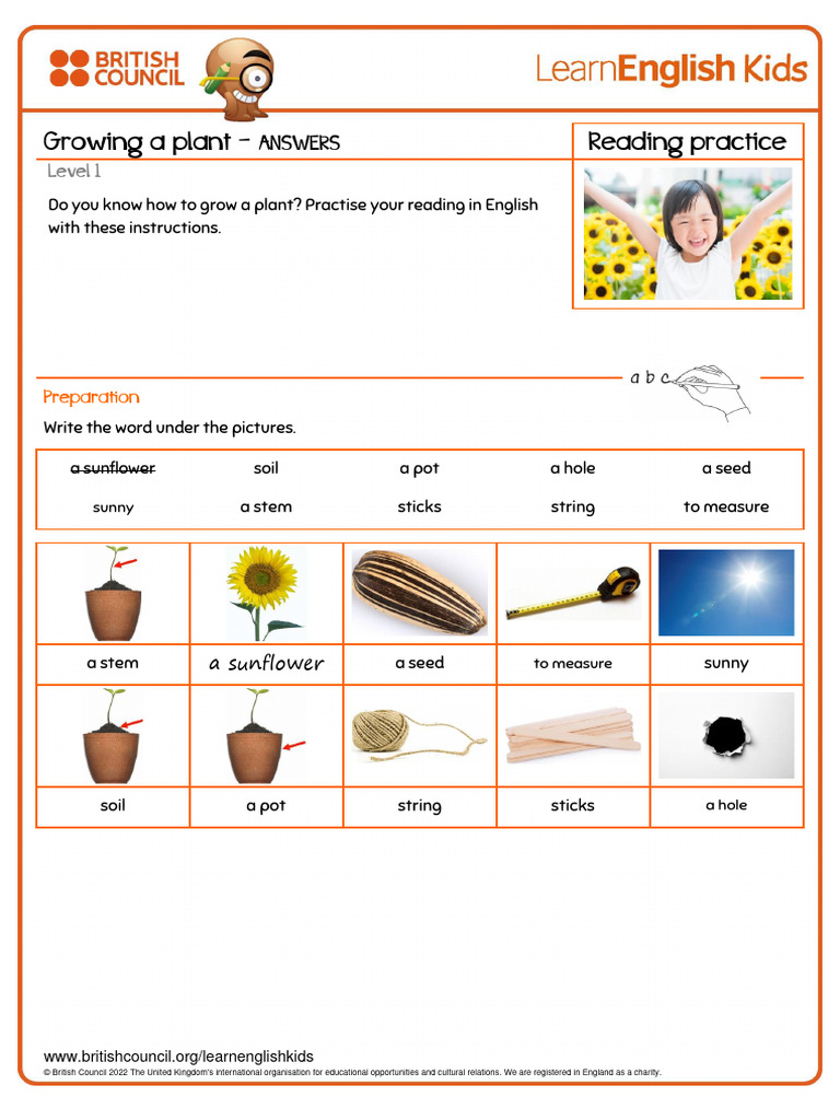Reading Practice Growing A Plant Answers | PDF | Horticulture | Agriculture