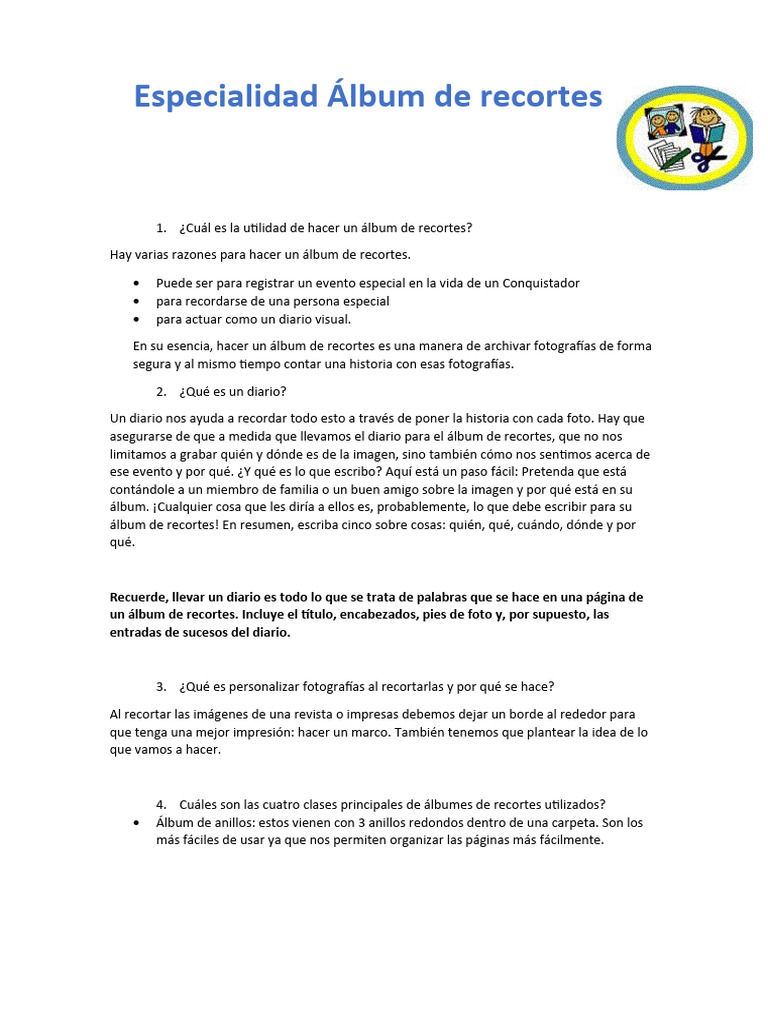 Especialidad de Album de Recortes | PDF | Papel