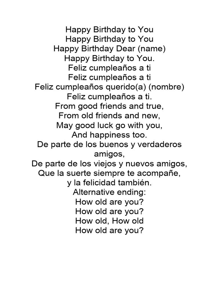 Letra de Happy Birthday en inglés y español | PDF