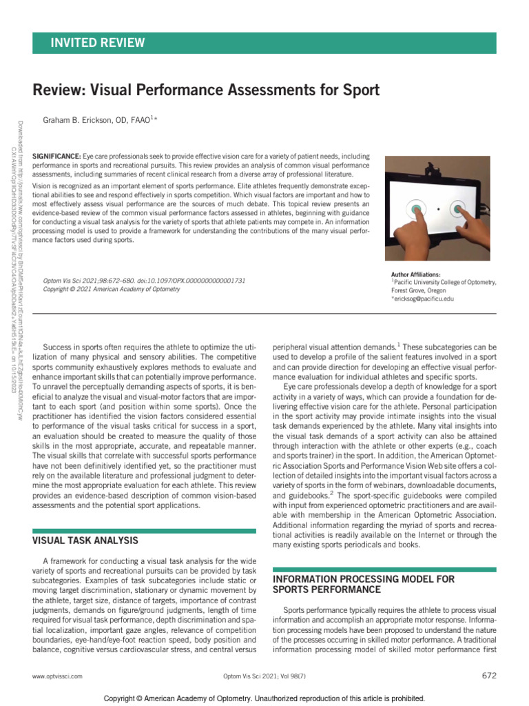 Review Visual Performance Assessments For Sport | PDF | Visual Acuity ...