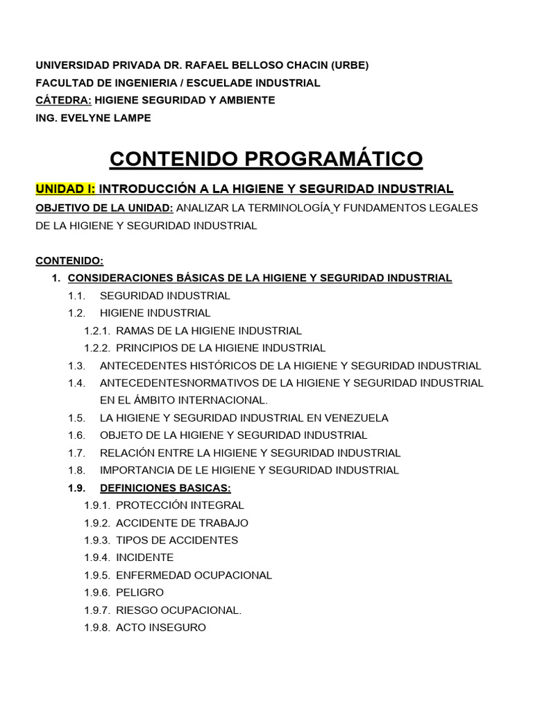 Contenido Programatico Unidad I | PDF | Higiene Ocupacional | Gobierno