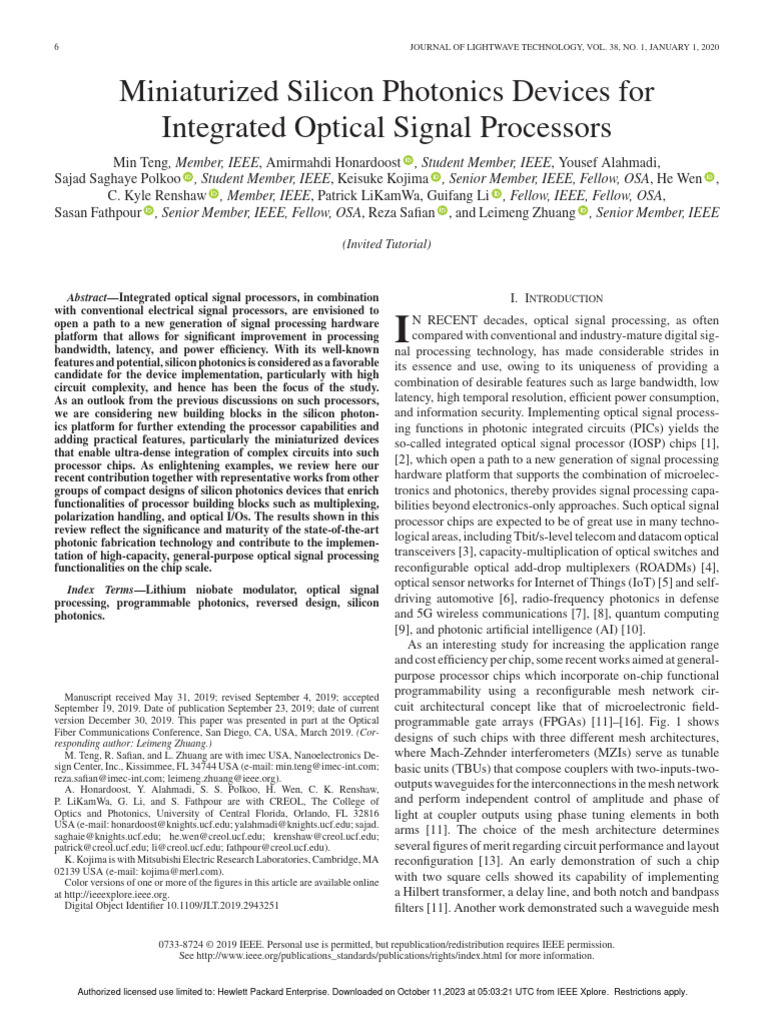 Min SiPh DVC For Intg Opt Sig Proc | PDF | Photonics | Integrated Circuit