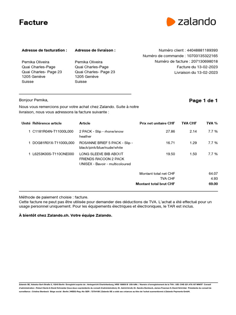 Facture d'achat Zalando - 13/02/2023 | PDF | Facture | Documents ...