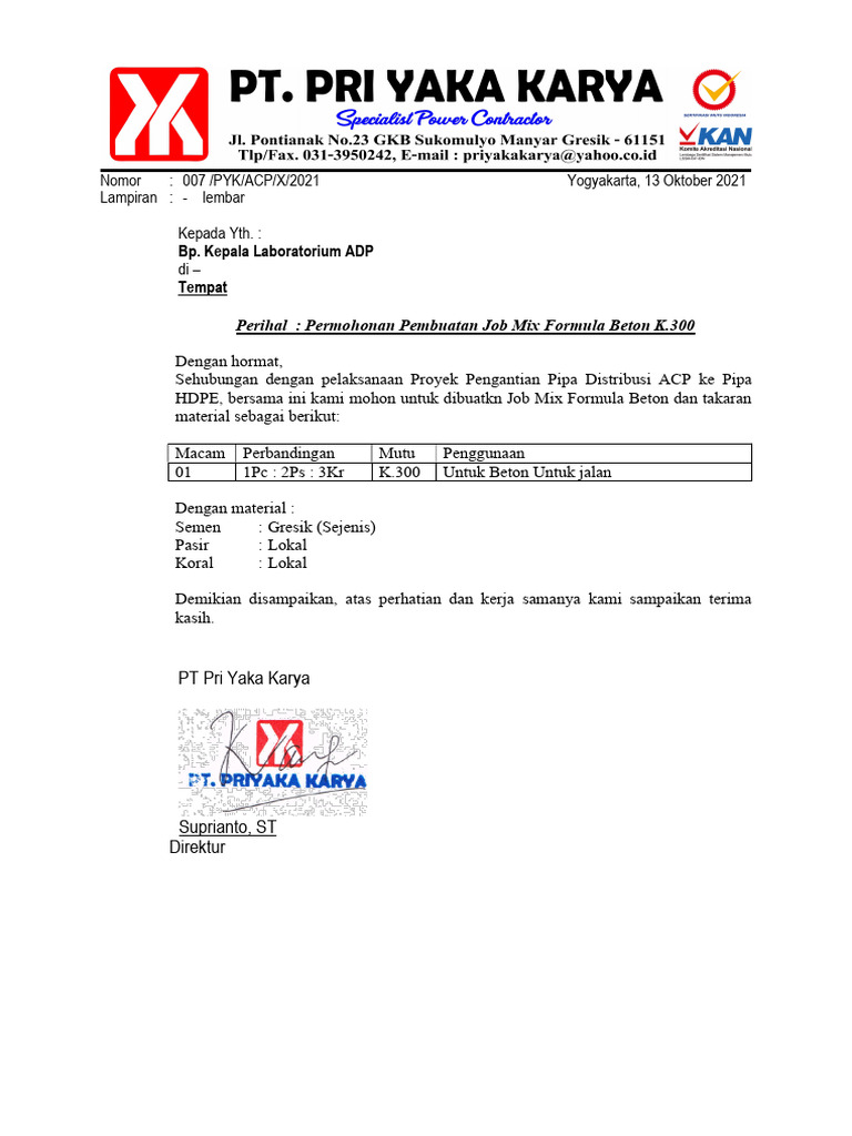 Surat Permohonan Beton Dan Aspal | PDF