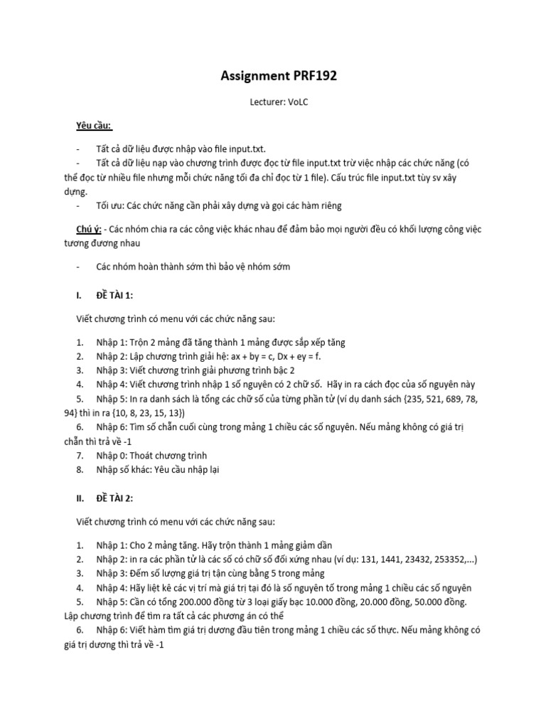 Assignment List PRF192 | PDF