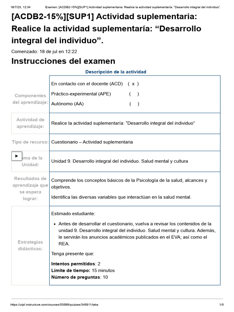 Examen - (ACDB2-15%) (SUP1) Actividad Suplementaria - Realice La Actividad Suplementaría ...