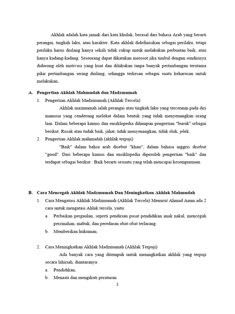Akhlak Mahmudah dan Mazmumah | PDF | Karier & Perkembangan