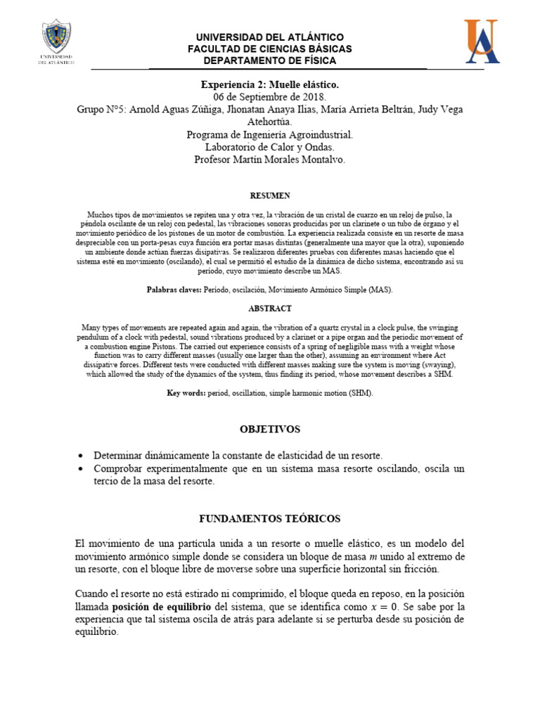 Estudio del Muelle Elástico en Oscilación | PDF | Fuerza | Masa