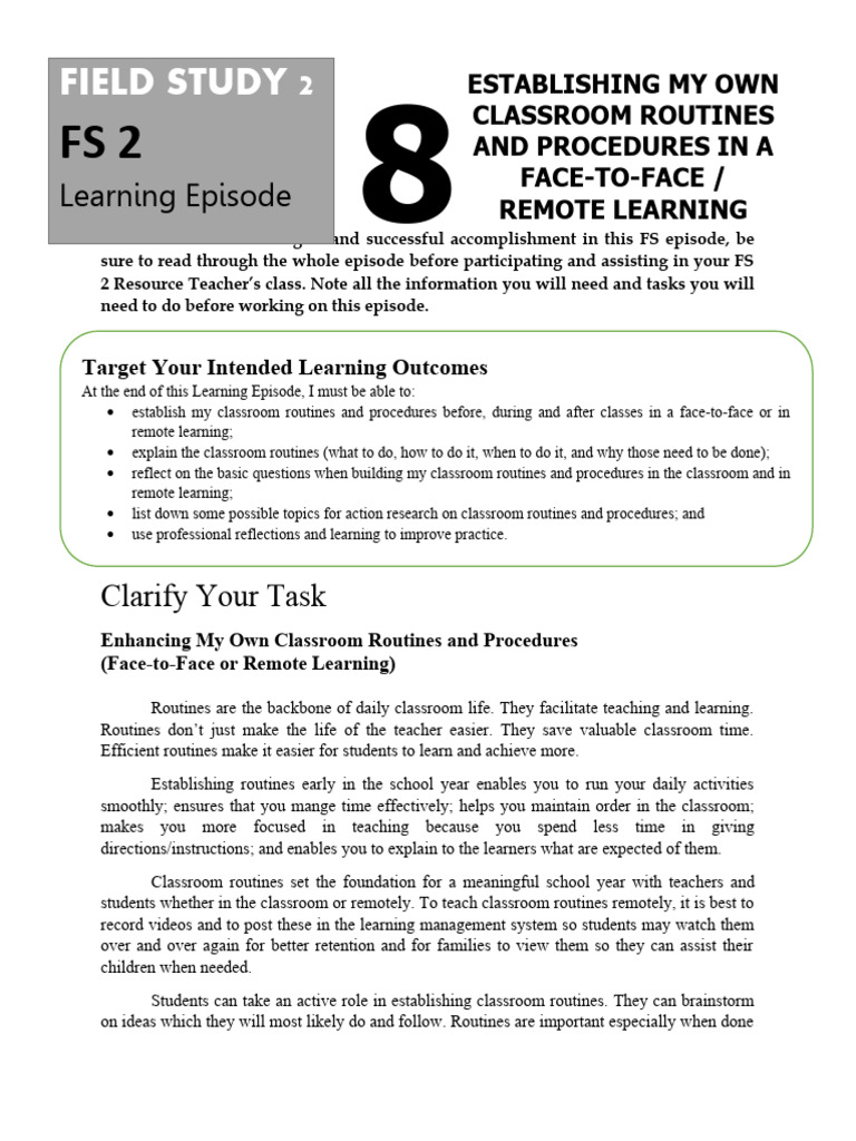 FS 2 Learning Episode 8 | Download Free PDF | Classroom | Distance Education