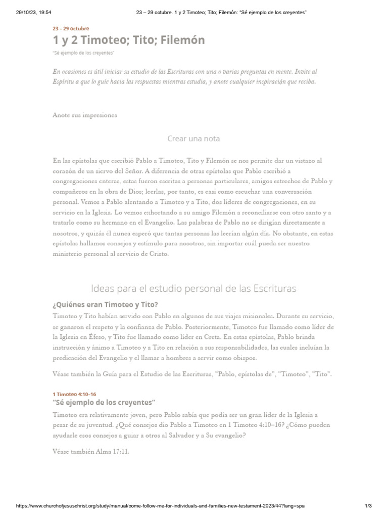 23 - 29 Octubre. 1 y 2 Timoteo Tito Filemón | PDF
