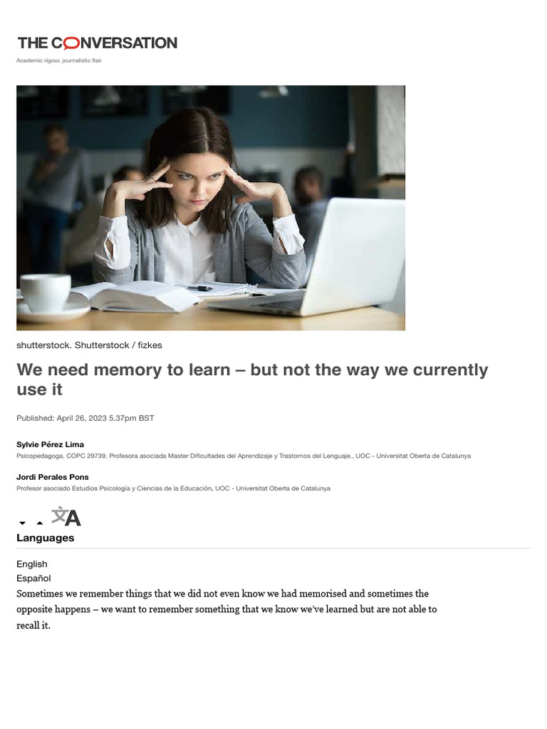 We Need Memory To Learn - But Not The Way We Curr | PDF | Memory | Long ...