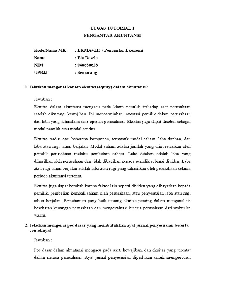 Tugas 1 Pengantar Akuntansi | PDF | Pengelolaan Keuangan & Uang