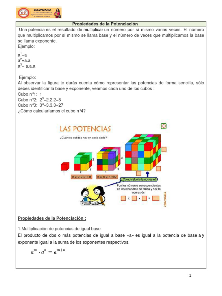 Propiedades de La Potenciacion | PDF | Exponenciación | Multiplicación