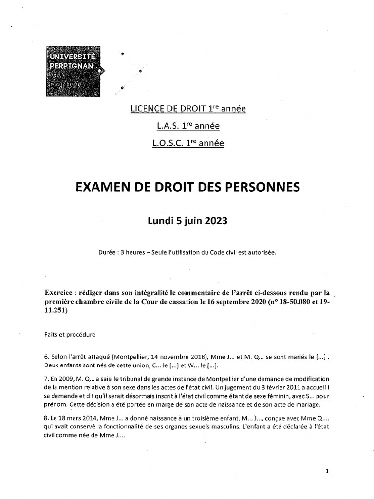 Sujets Examens Session 2 L1 Droit Perp | PDF