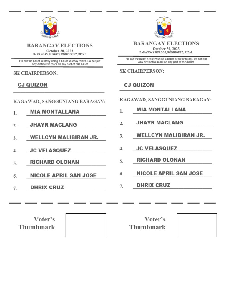Sample Ballot - SK BURGOS | PDF | Accountability | Public Opinion