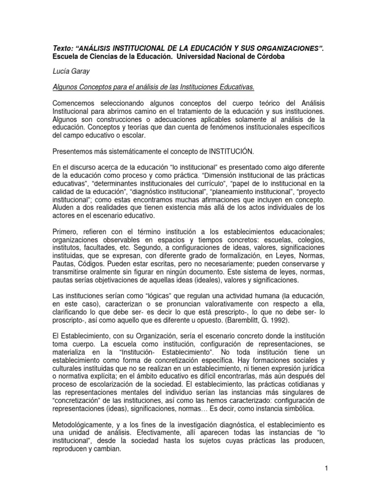 Lucia Garay - Analisis Institucional de La Educacion y Sus ...