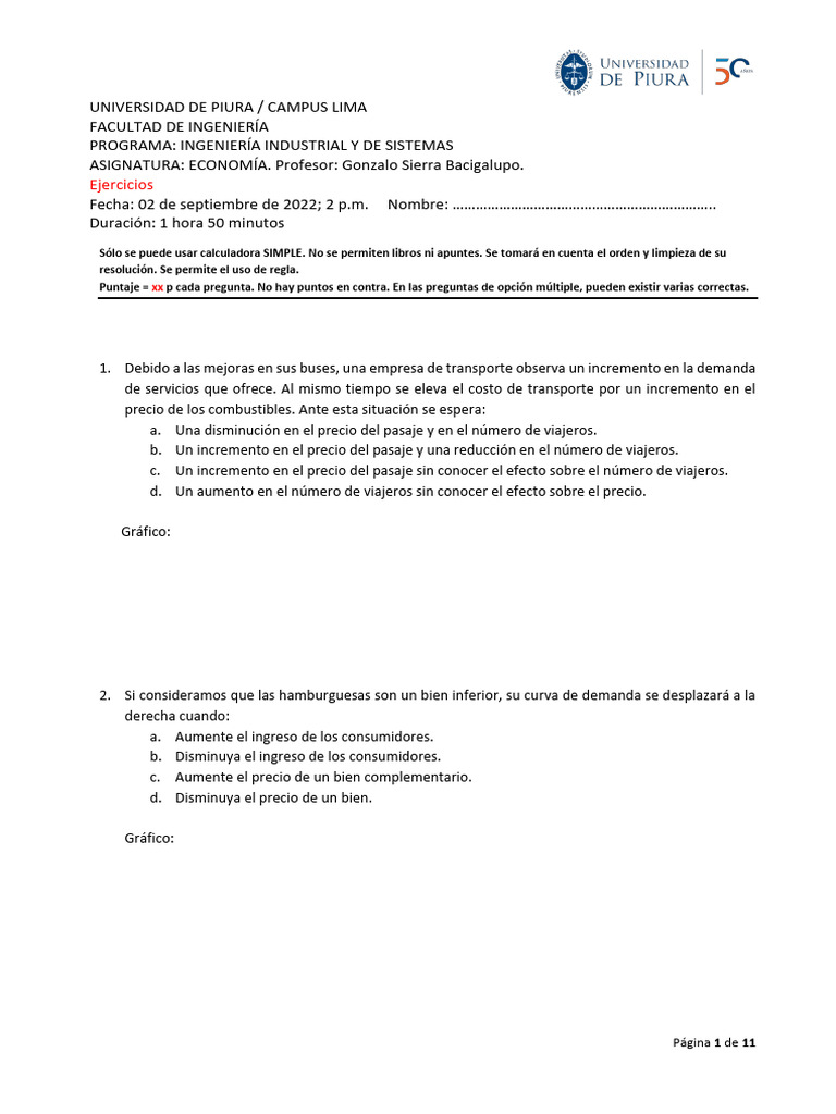 Ejercicios para PC3 ECO UDEP | PDF | Oferta y demanda | Elasticidad (economía)