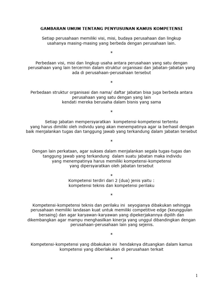 Gambaran Umum Tentang Penyusunan Kamus Kompetensi | PDF