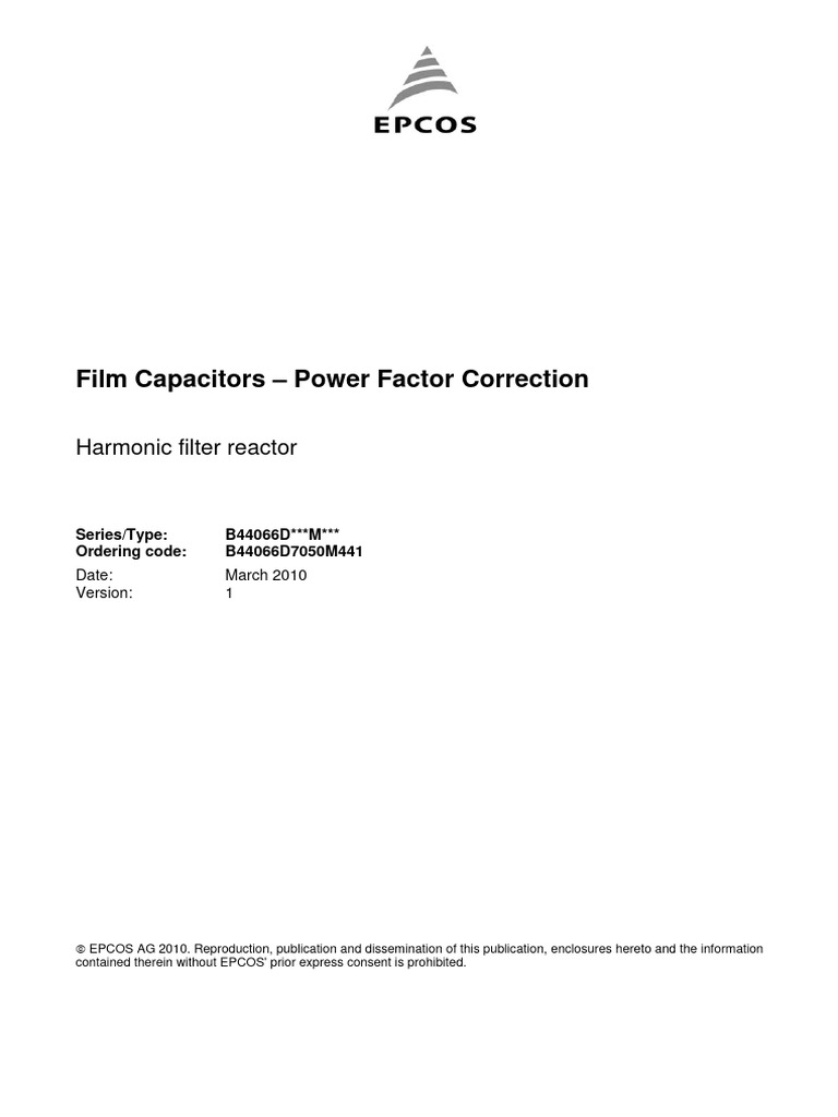 Epcos Harmonic Filter Reactor Overview | PDF | Capacitor | Switch