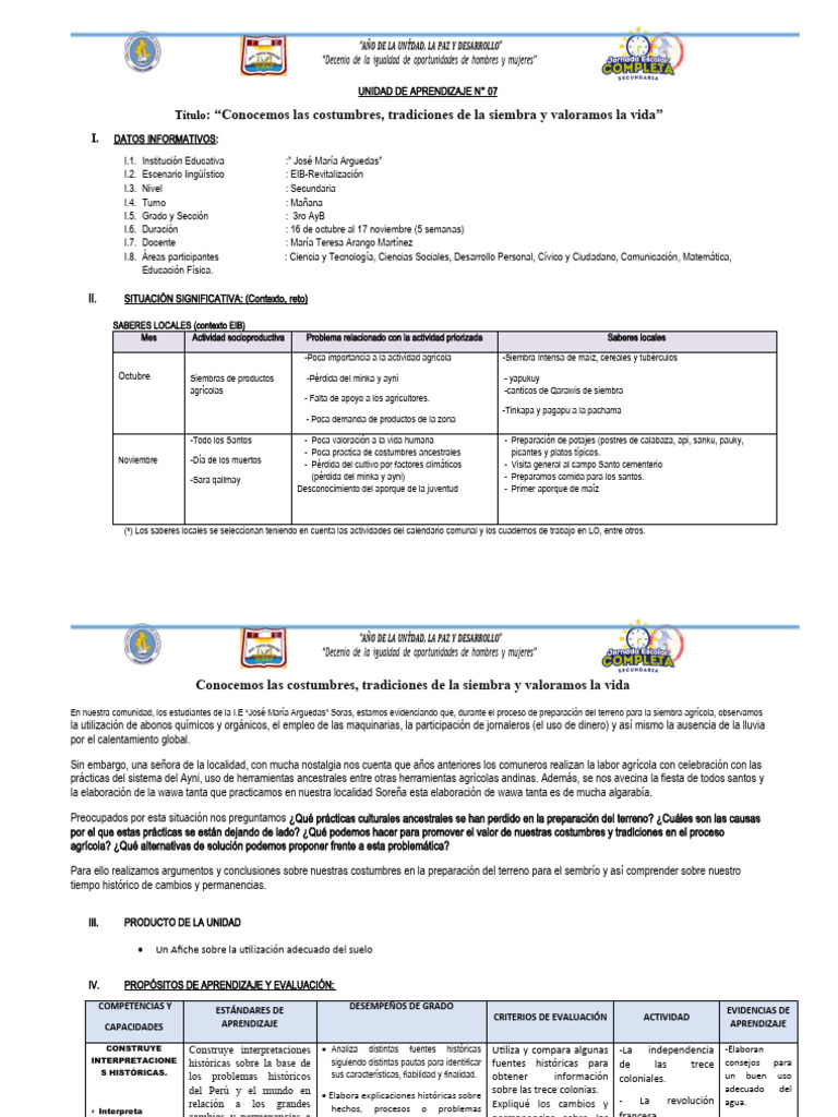 Unidad de Aprendizaje N°7 3ro | PDF | Evaluación | Aprendizaje