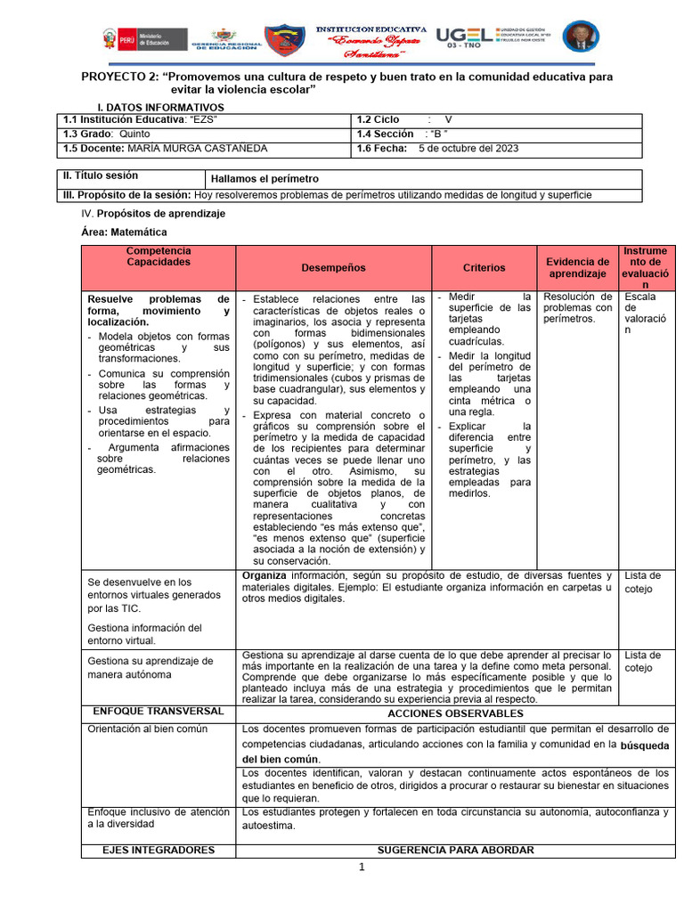 P2-S3 - Mat-Act - Calculamos Perimetros | PDF | Geometría | Aprendizaje