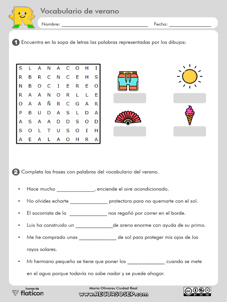 Actividades Vocabulario Verano | PDF