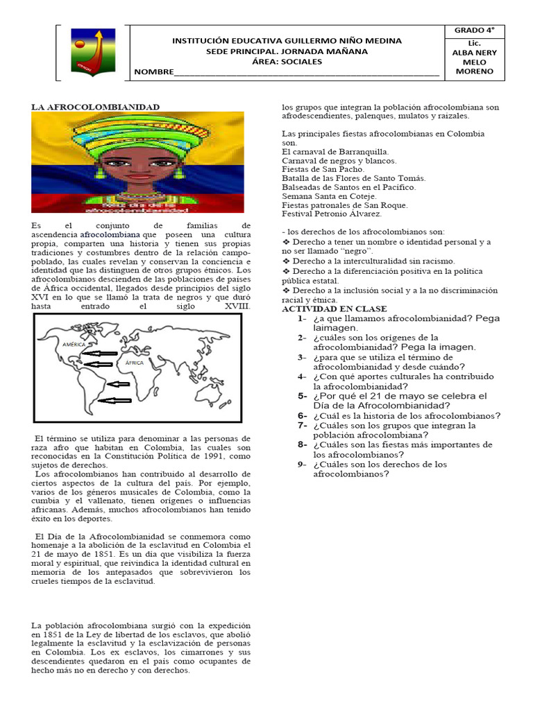 Actividades sobre Afrocolombianidad para Niños | PDF | Esclavitud
