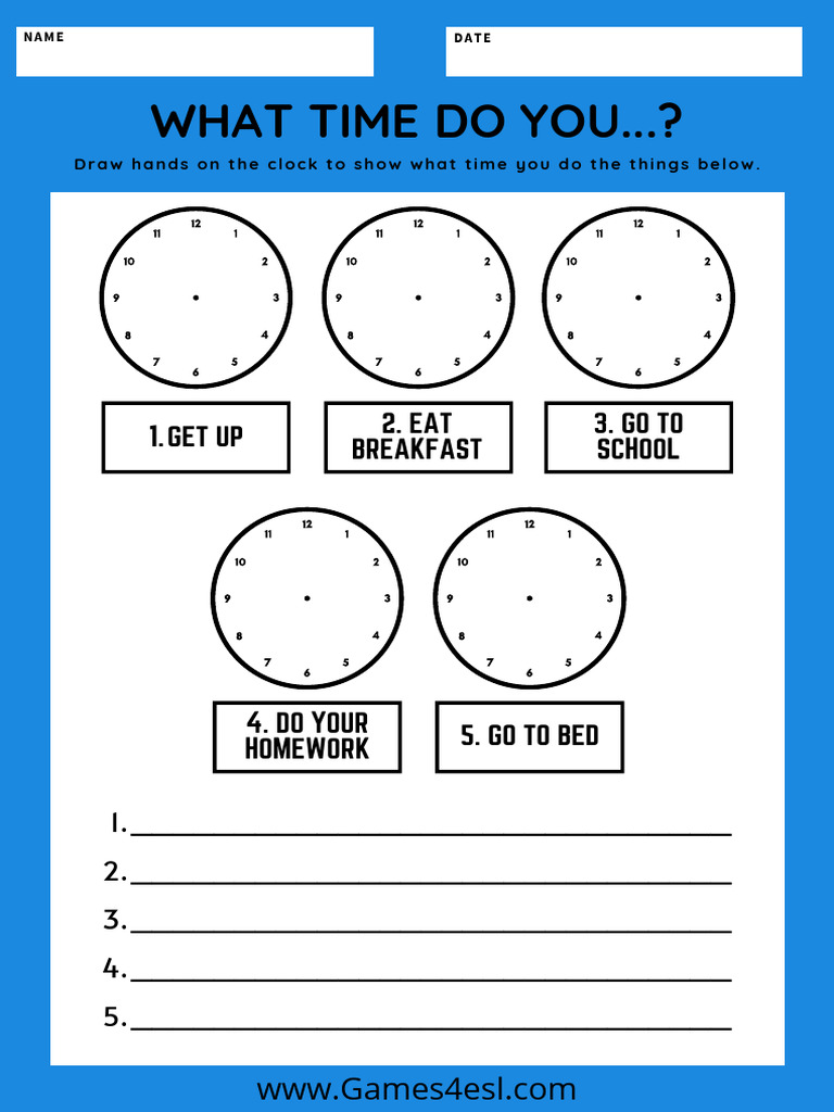 Daily Routine Worksheet Draw Clocks | PDF | Self-Improvement