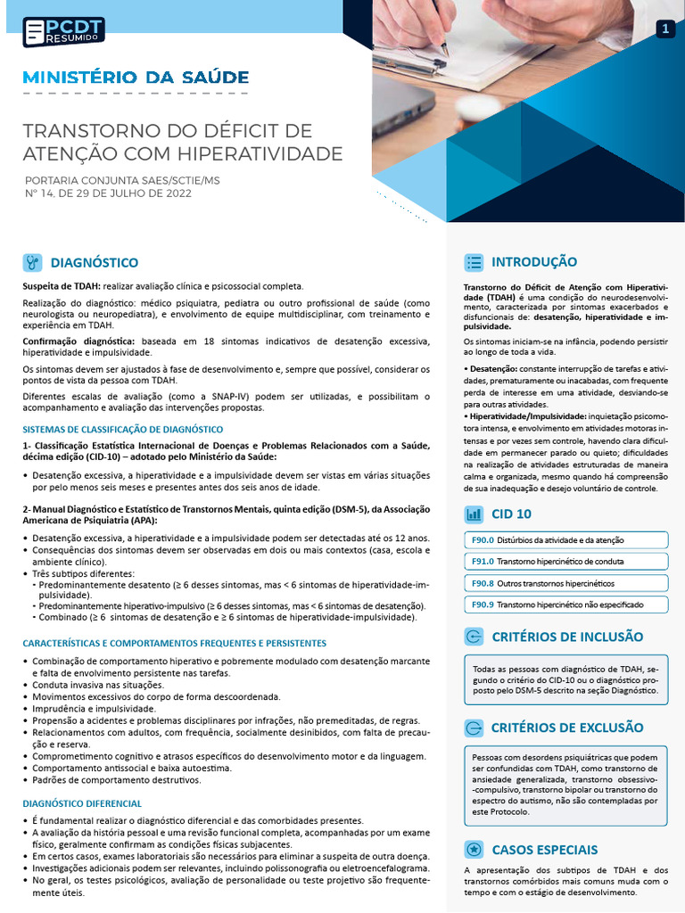 PCDT Resumido TDAH Final | PDF | Transtorno de déficit de atenção e ...