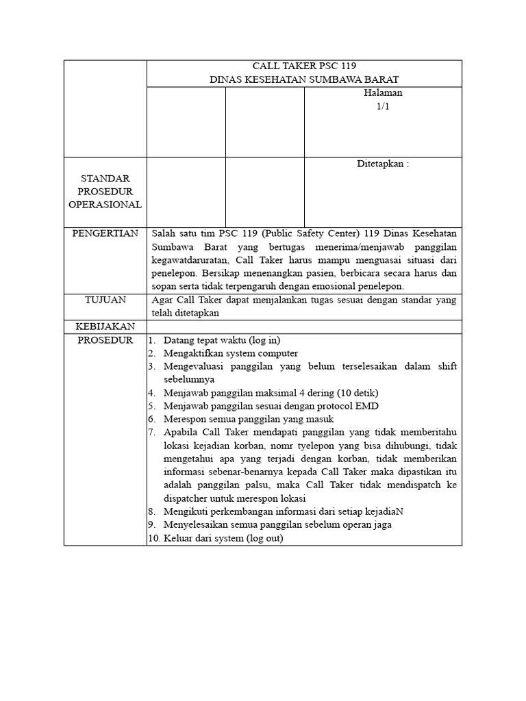 Sop Call Taker PSC 119 | PDF