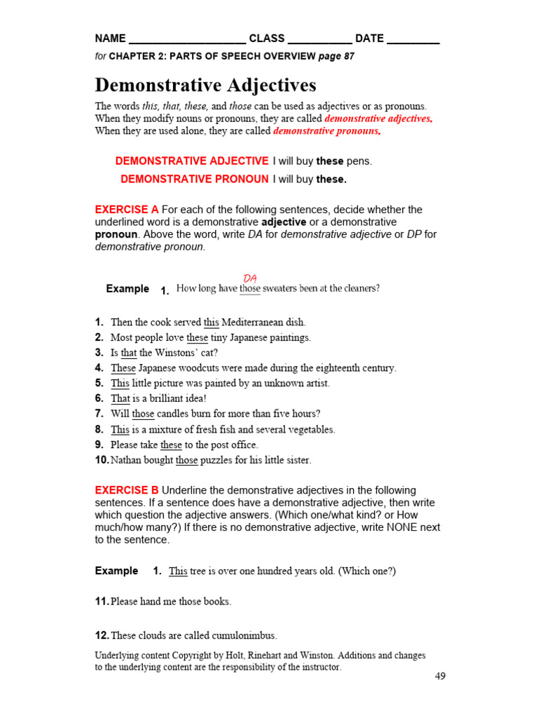 Pp. 49-50 Pronoun Vs Adjective | PDF