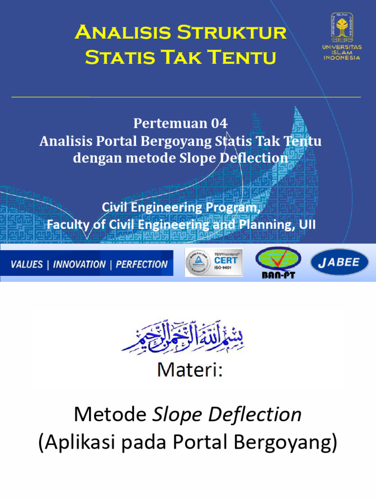 2022-Kuliah ASSTT-Pertemuan 4-Metode Slope Deflection (Aplikasi Pada Portal Bergoyang) - YM | PDF