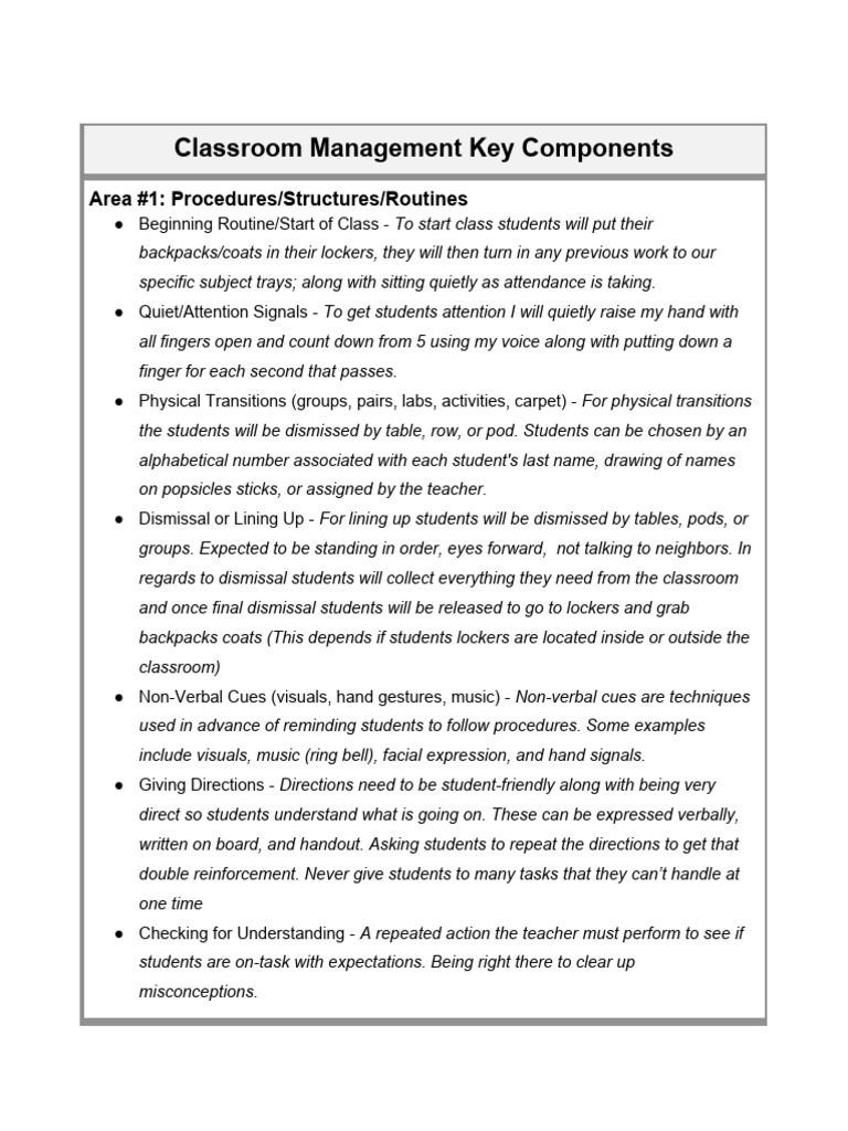 Dakota Johnson Classroom Management Key Components Plan | PDF