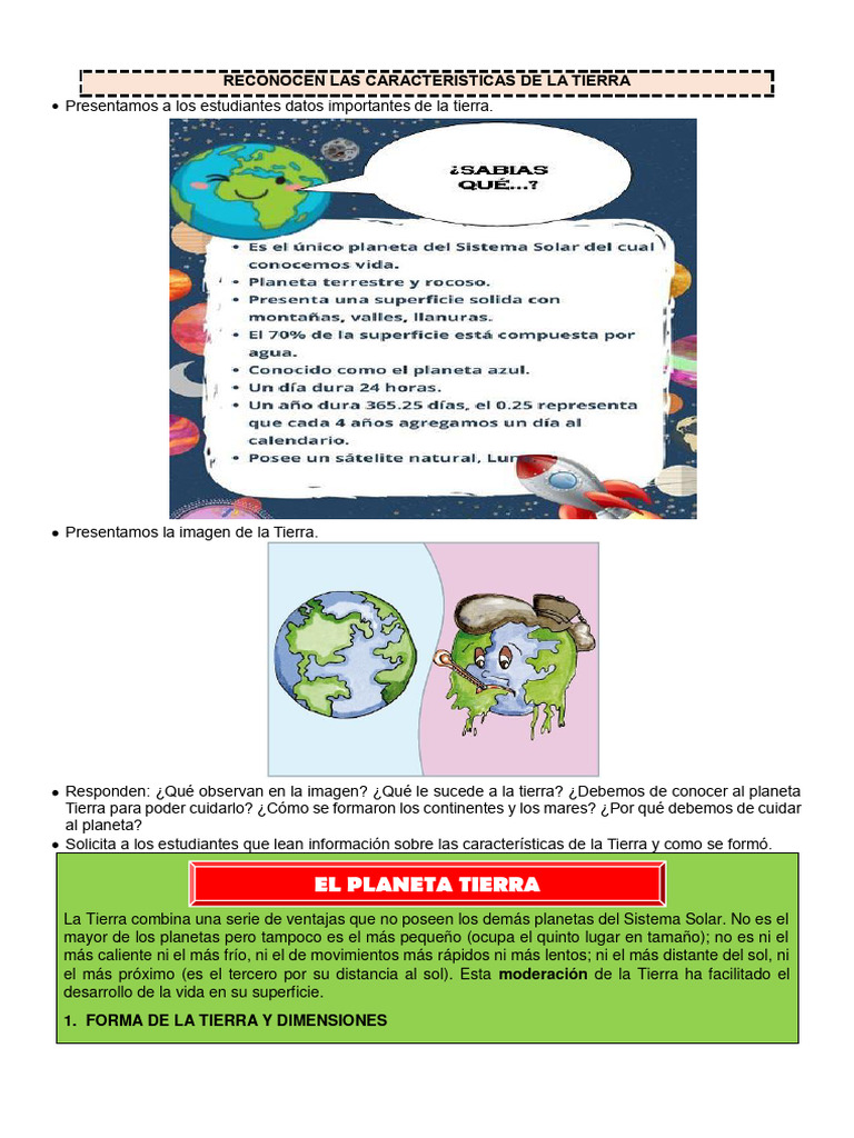 Actividades de Cienciany Tec. CARACTERISTICAS DE LA TIERRA 26-10 | PDF ...