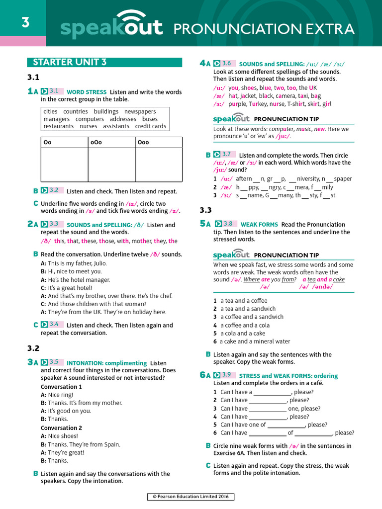 Speakout Pronunciation Extra Starter Unit 3 | PDF | Human Communication | Linguistics