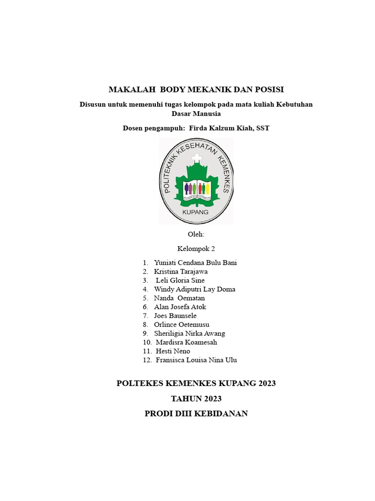 Makalah Body Mekanik Dan Posisi New | PDF | Kesehatan Holistik | Sains ...