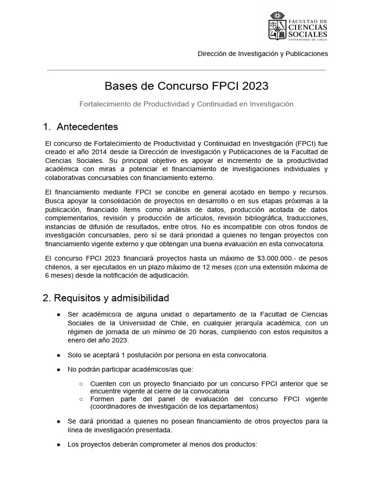 Bases de Concurso FPCI 2023 | PDF | Crecimiento personal y profesional