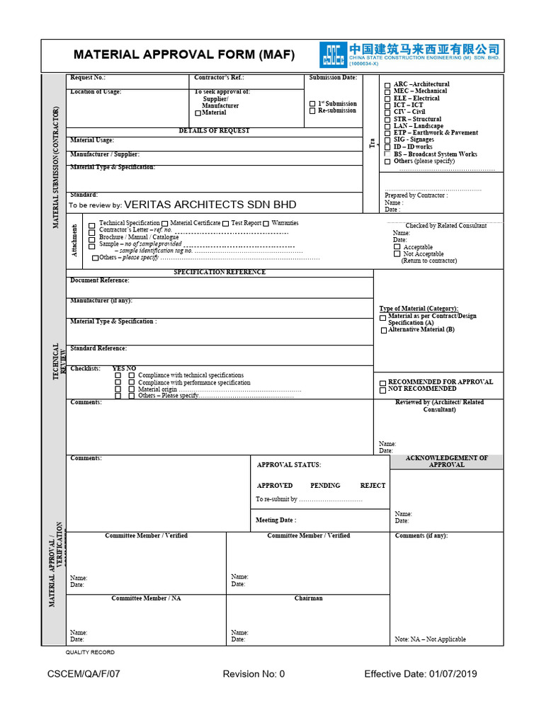 Material Approval Form (Maf) | Download Free PDF | Specification ...