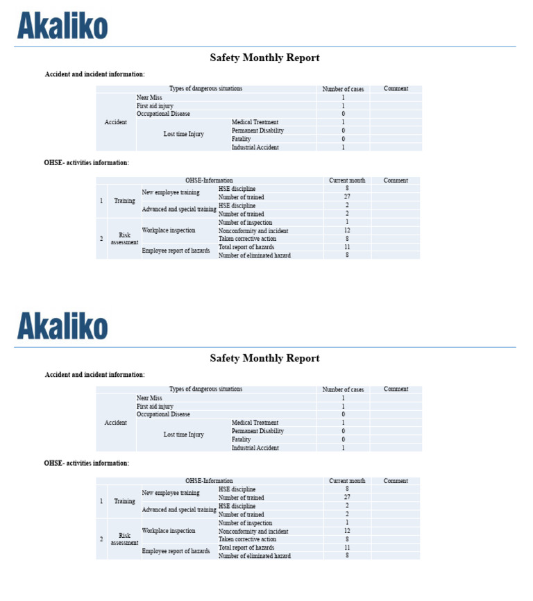 Safety Monthly Report | PDF | Hazards | Labor Relations