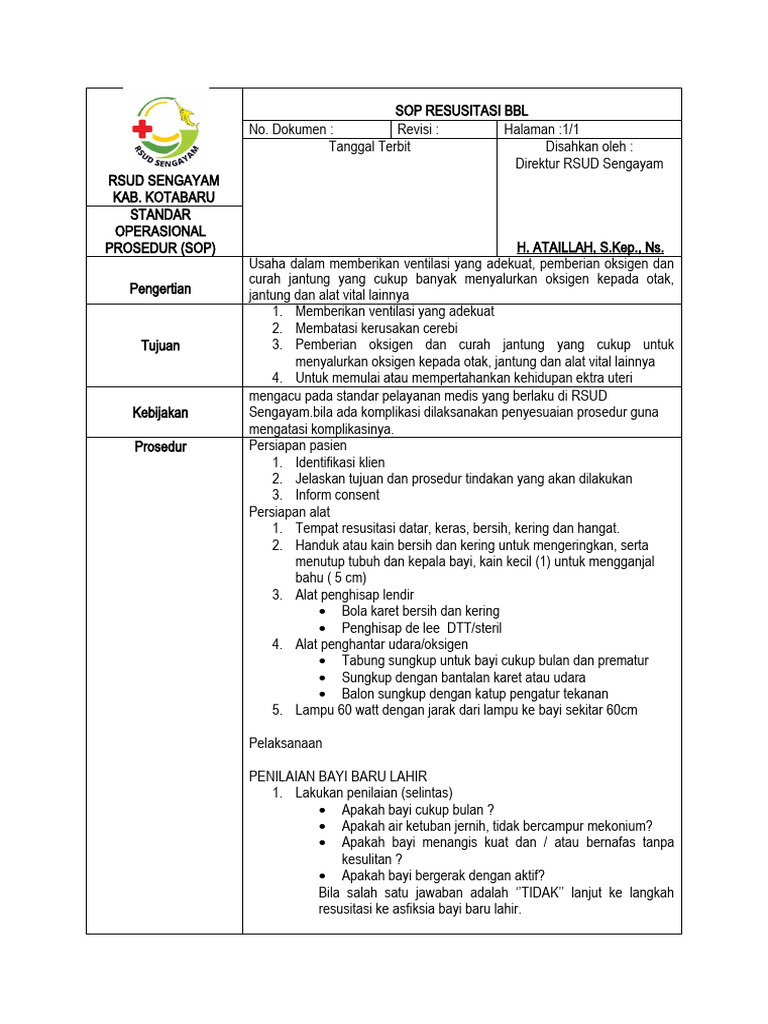 Sop Resusitasi BBL | PDF