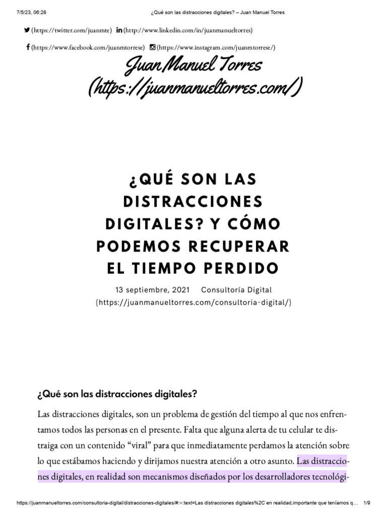 ¿Qué Son Las Distracciones Digitales - Juan Manuel Torres | PDF ...