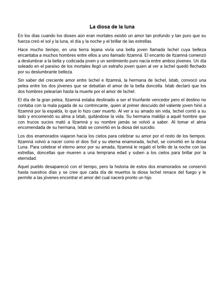 Leyenda de Ixchel, la diosa de la luna | PDF
