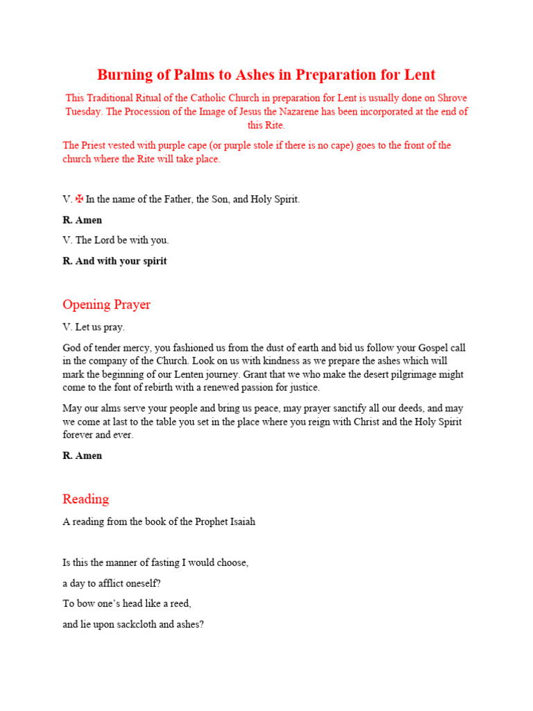 Burning Palms for Ash Wednesday Ritual | PDF | Lent | Christian Worship ...