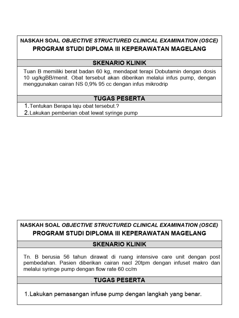 Soal OSCE Pemasangan Infus Keperawatan | PDF | Kesehatan Holistik